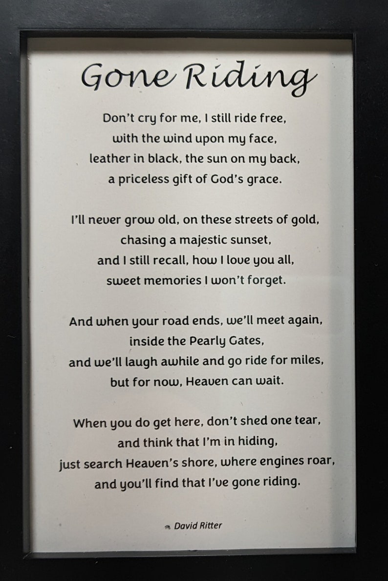 Memorial Picture Frame Featuring the Poem Gone Riding Gone Hunting Gone ...