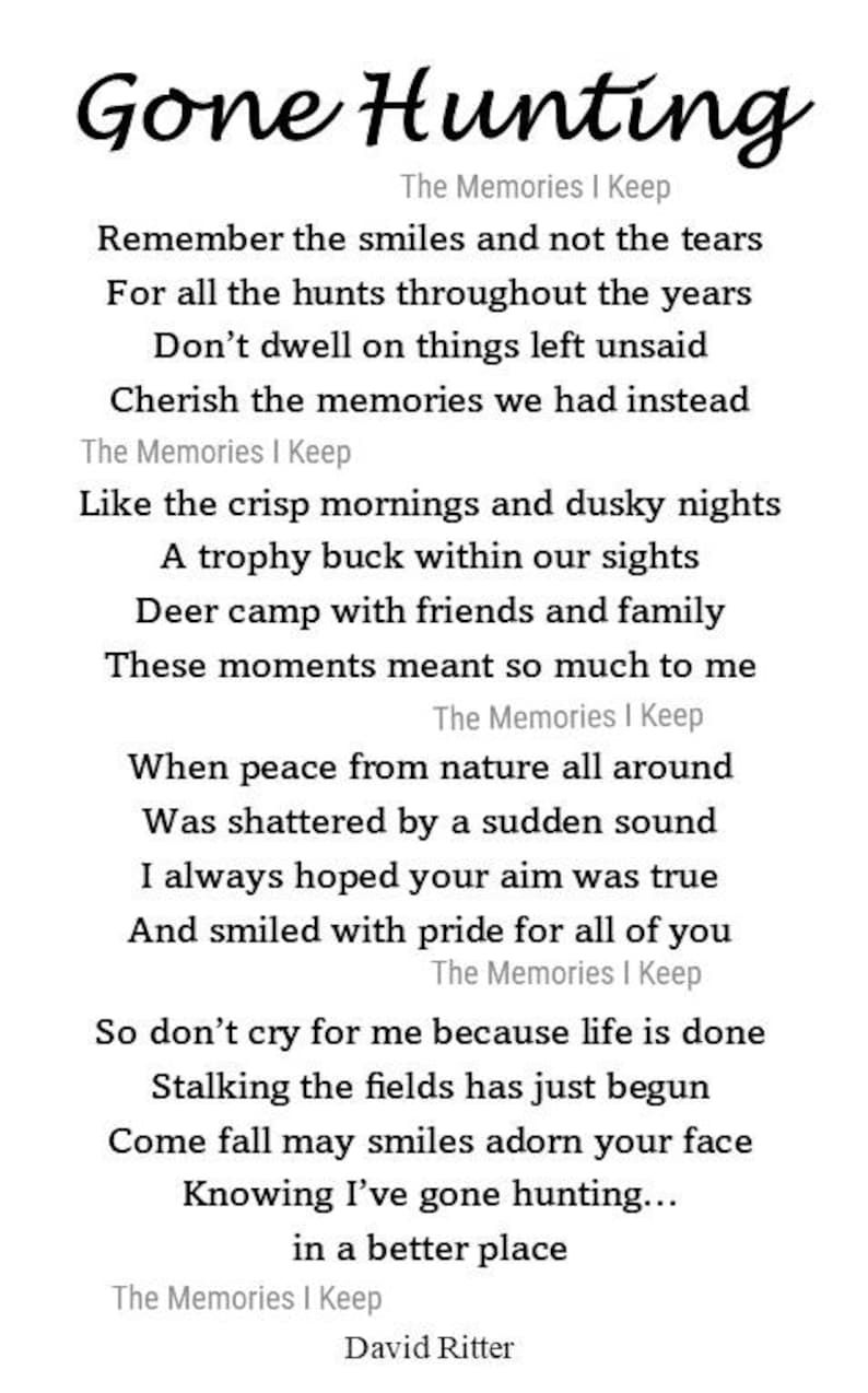 Gone Hunting: A Heartfelt Memorial Poem, Printable Tribute for Hunters ...