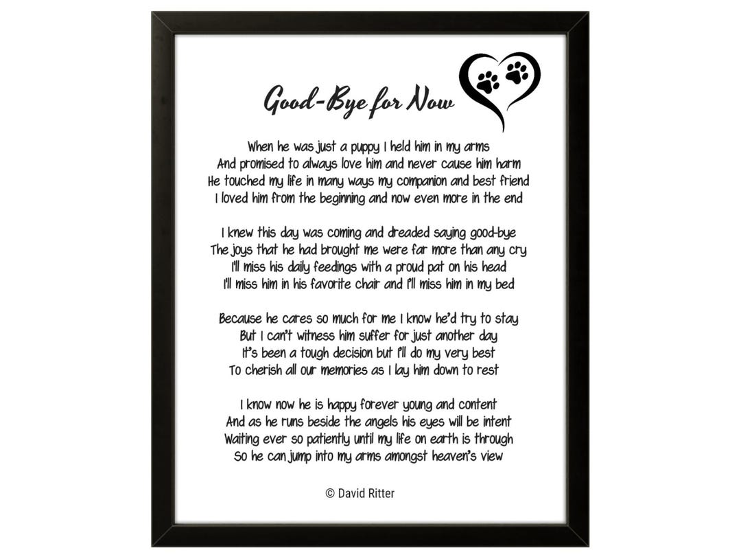 Dog Memorial Poem Print: "good-bye for Now" by David Ritter (digital ...