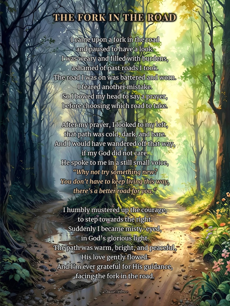 Inspirational Poem Art Print: the Fork in the Road, Faith & Guidance ...