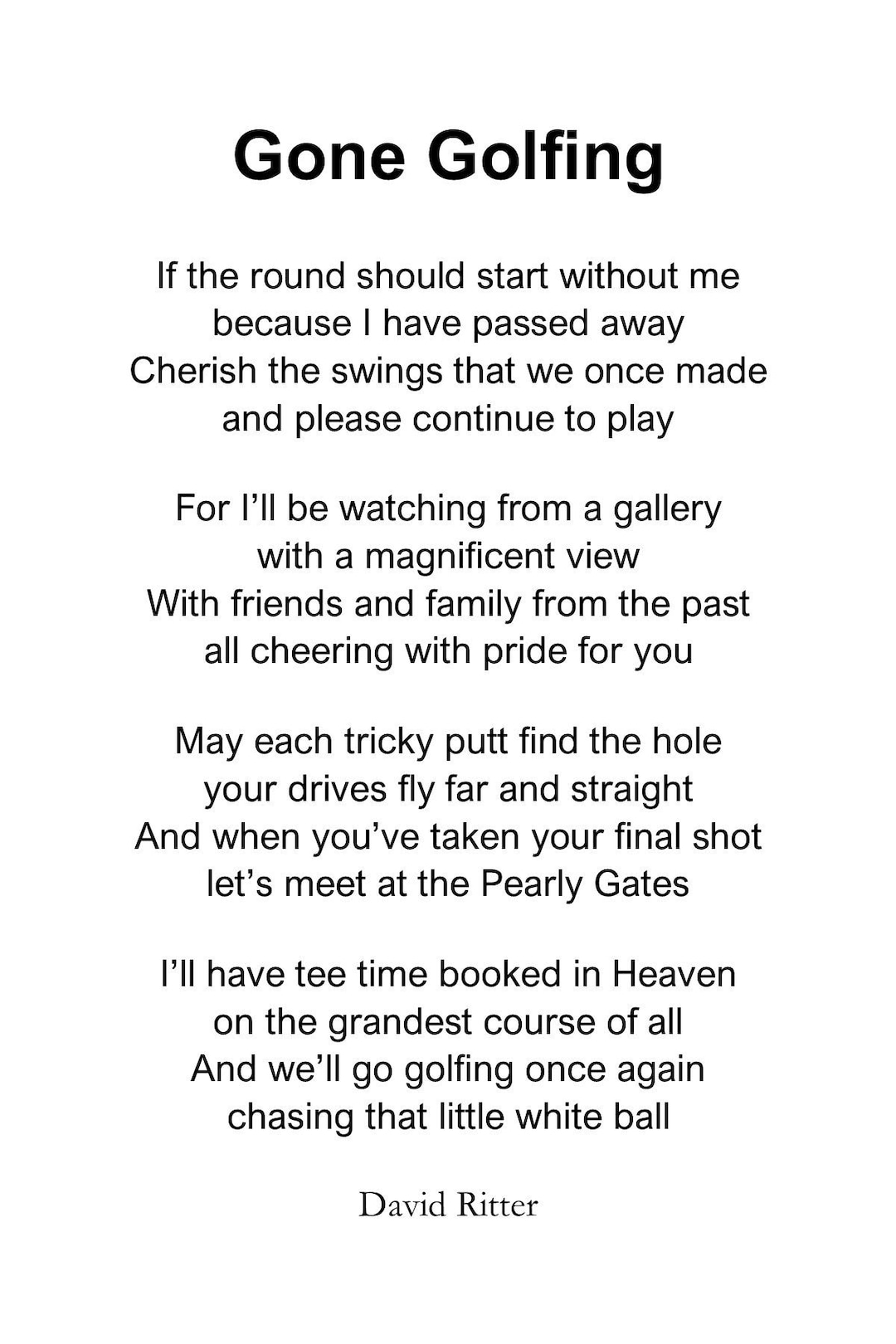 Gone Golfing Original Poetry Print Digital Download Tribute to Grandpa ...