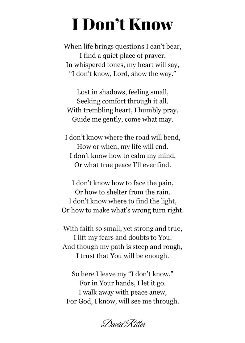 Christian Encouragement Poem Print, I Don't Know Poem, Prayer Room ...