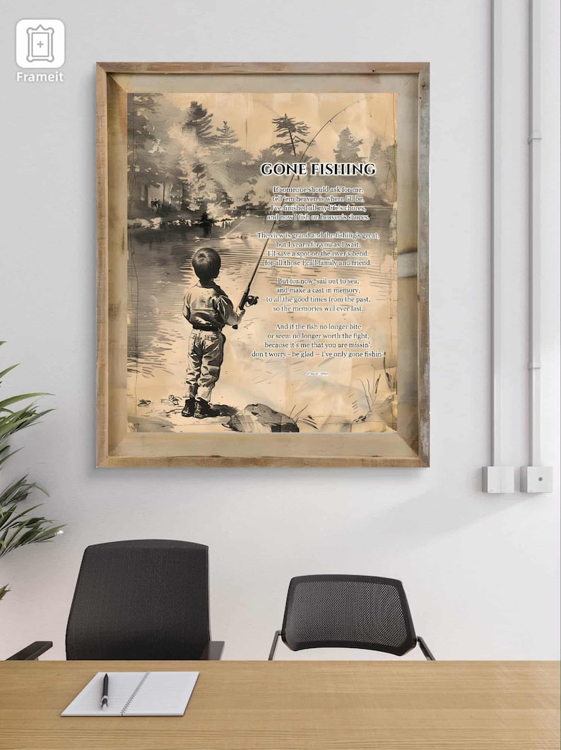 Gone Fishing Memorial Poem: Framed Rustic Sympathy Gift for Loss of ...