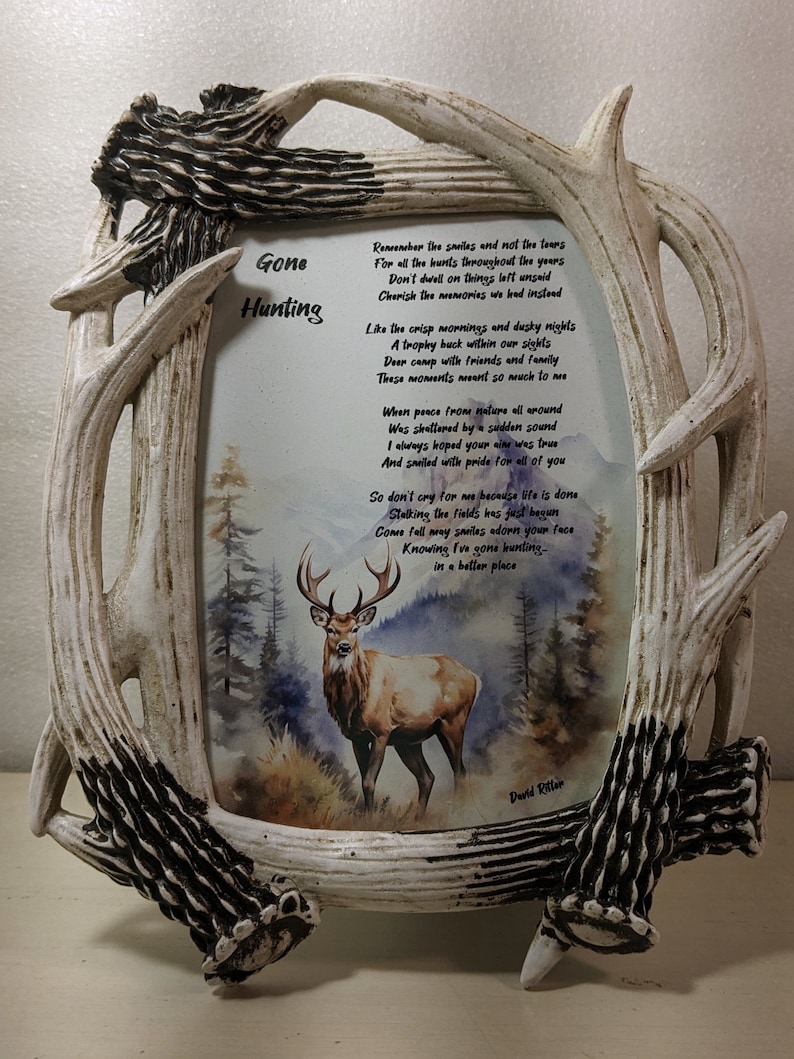 Rustic Hunting Memorial Frame With Faux Antlers, "gone Hunting" Poem - Etsy