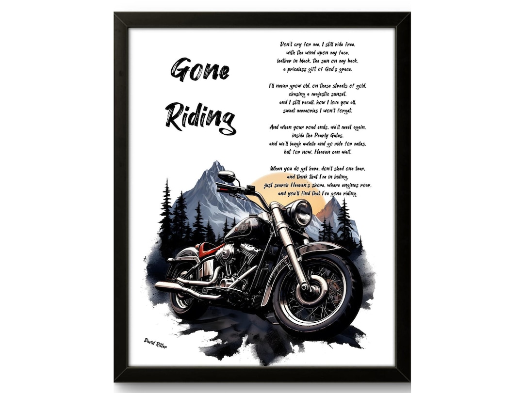 Gone Riding Memorial Poem by David Ritter, Framed Motorcycle Tribute, Biker Memorial Keepsake ...