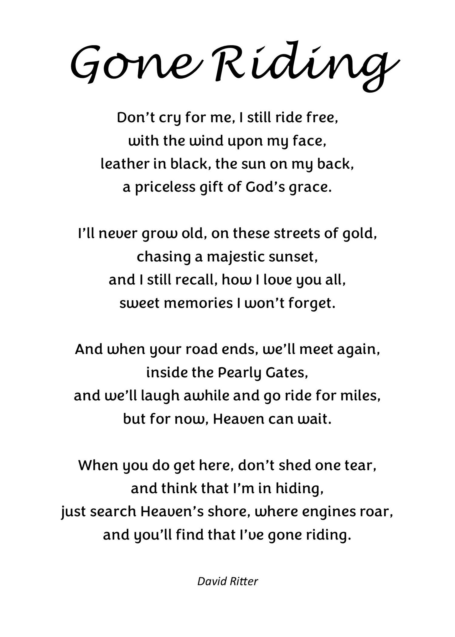 Motorcycle Memorial Poem Print: "gone Riding" Tribute - Etsy