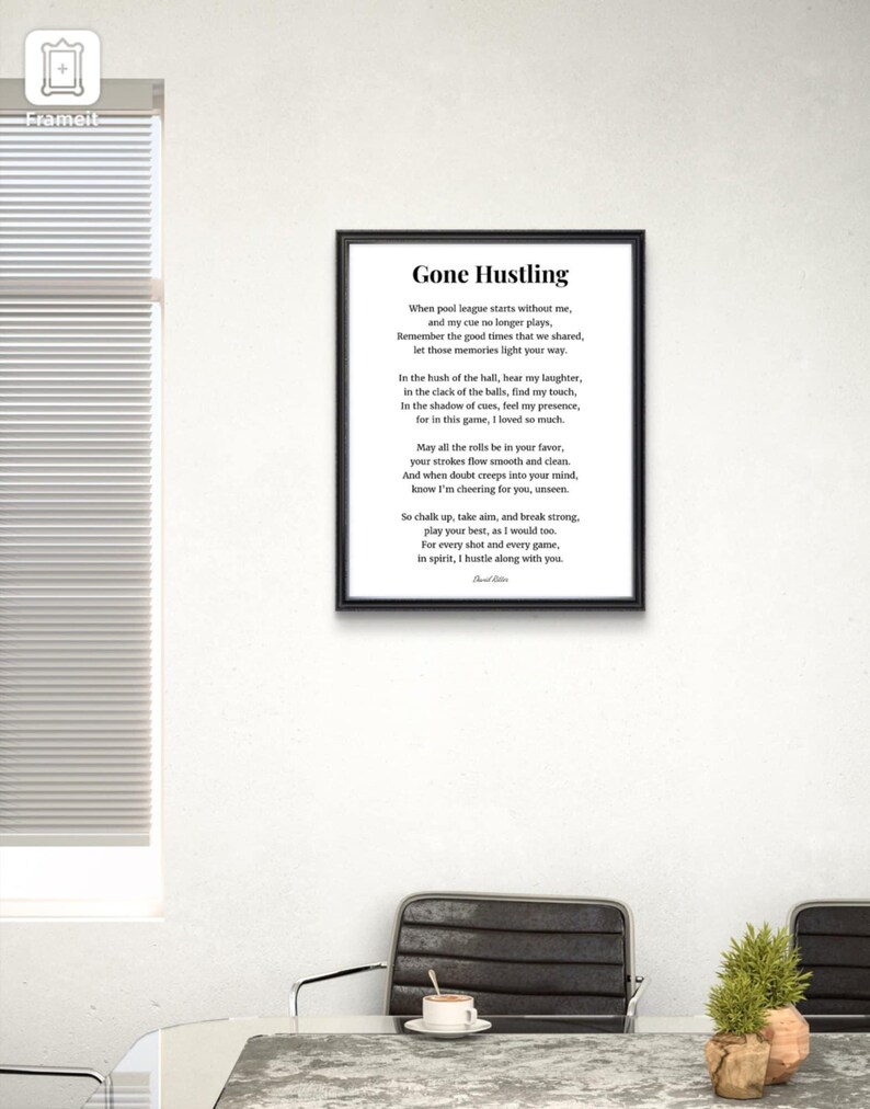Gone Hustling Poem Digital Download | Memorial Pool Player Gift ...