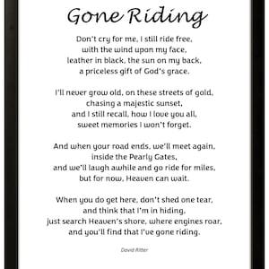 Gone Riding Memorial Poem - Digital Download Tribute for Bikers ...