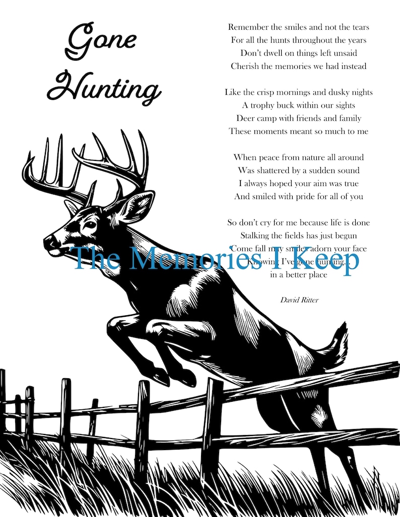 Gone Hunting: A Heartfelt Memorial Poem, Printable Tribute for Hunters ...