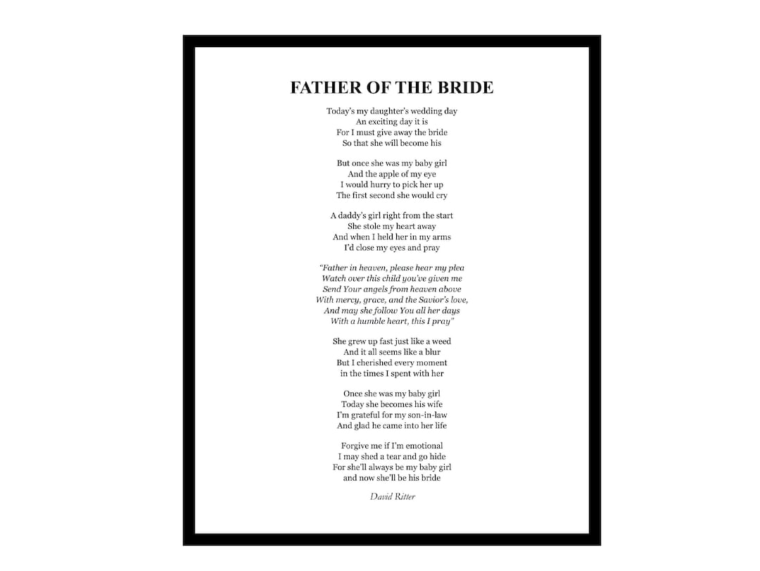 Father of the Bride Poem Print – Wedding Gift From Dad – Sentimental ...