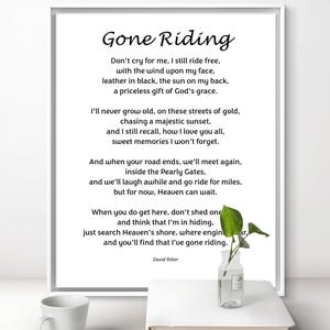 Gone Riding Memorial Poem - Digital Download Tribute for Bikers ...