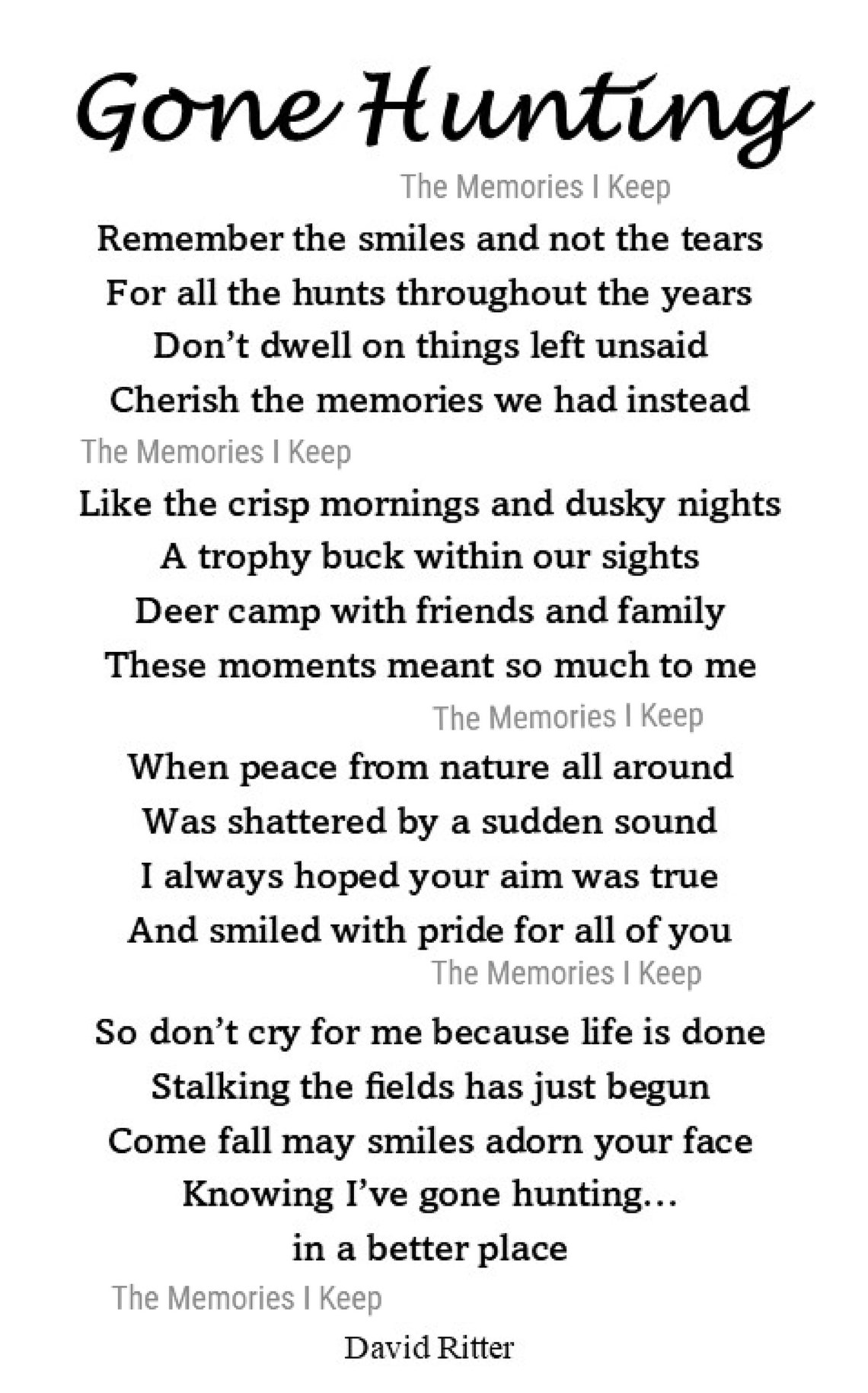 Gone Hunting, Poetry Print Framed Art, Memorial Gift for Dad Husband ...