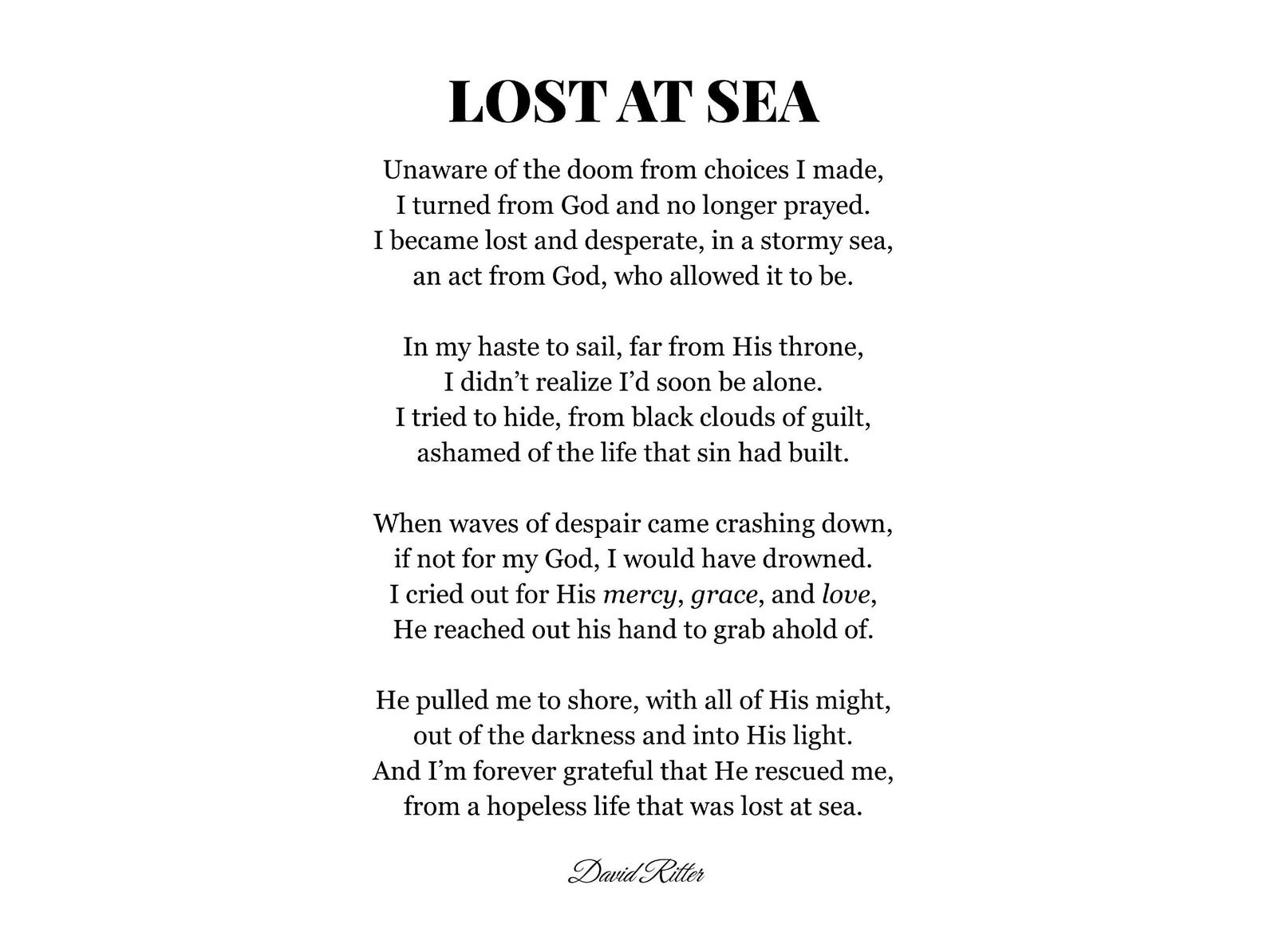 Lost at Sea Christian Poem: Faith & Redemption Art (digital Download ...
