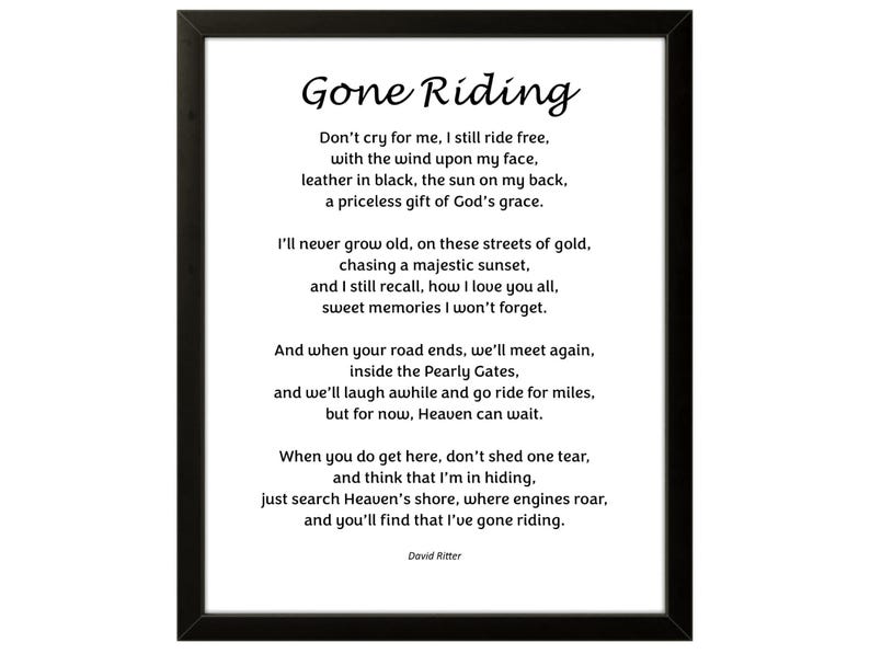 Gone Riding Memorial Poem - Digital Download Tribute for Bikers ...