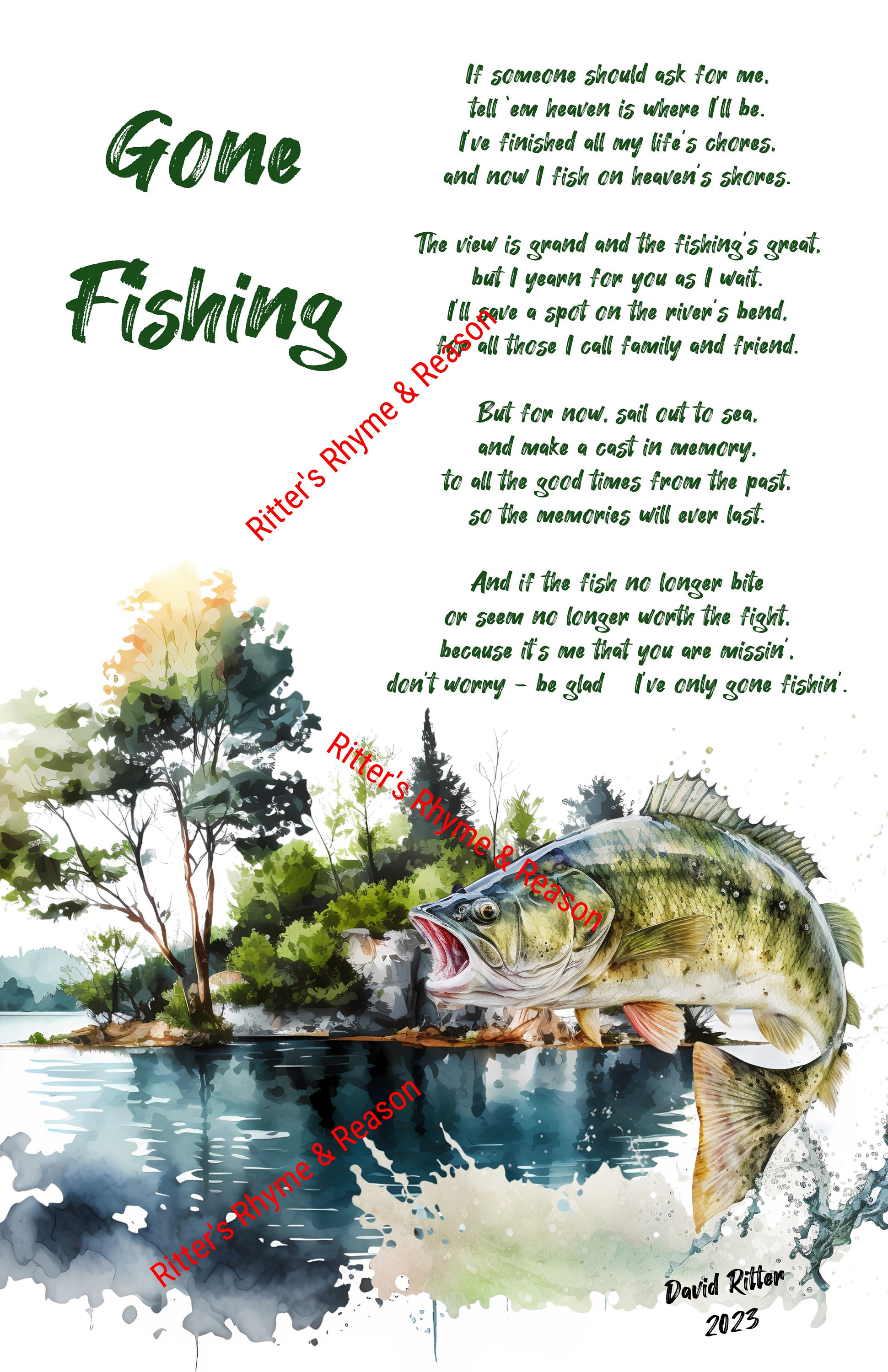 Gone Fishing or Gone Hunting in Heaven Poem Print 11x17 Memorial Gift ...