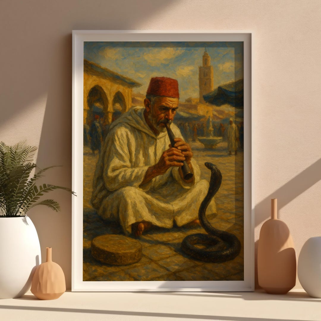 Moroccan Snake Charmer Art, Jemaa El Fnaa Marrakech Print, Cultural ...