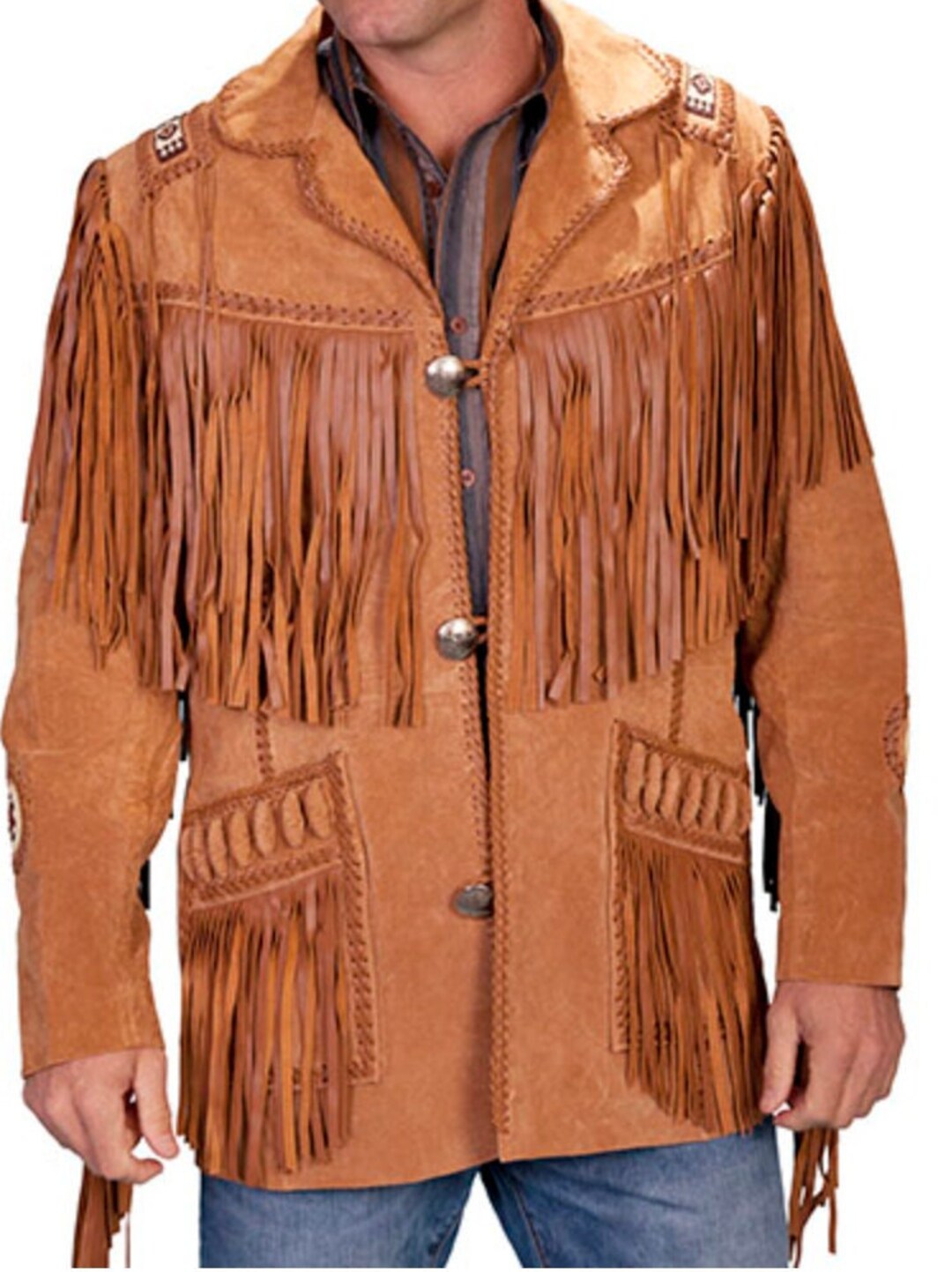 Scully Men's Handlaced and Beaded Boar Suede Native American Fringe ...