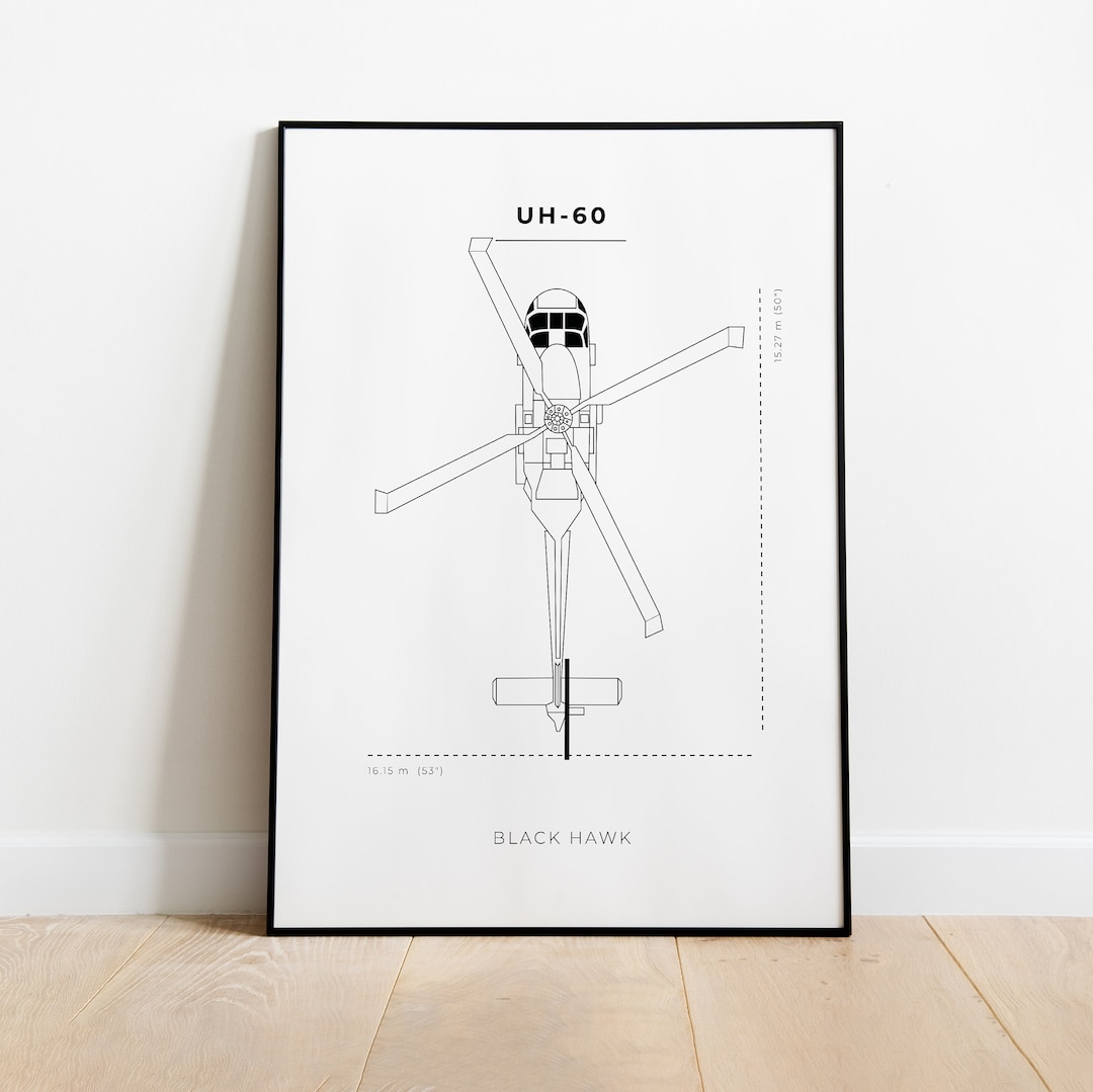 Black Hawk Blueprint Poster - Helicopter Wall Art - UH-60 Black Hawk ...