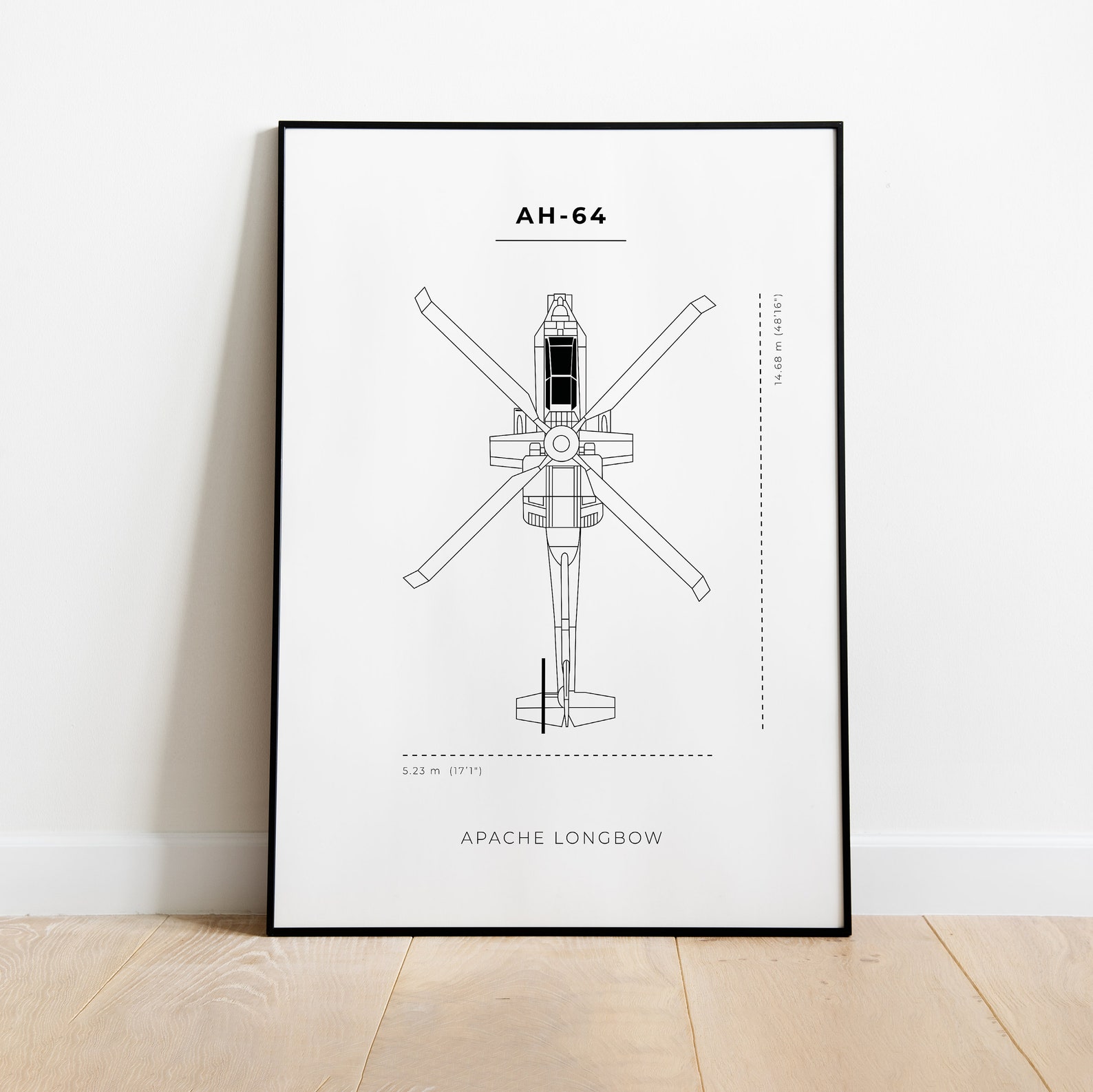 Apache Blueprint Poster - Helicopter Wall Art - AH-64 Apache - DIGITAL ...