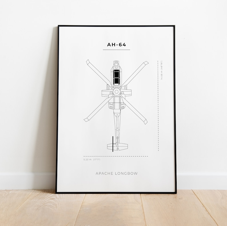 Apache Blueprint Poster - Helicopter Wall Art - AH-64 Apache - DIGITAL ...