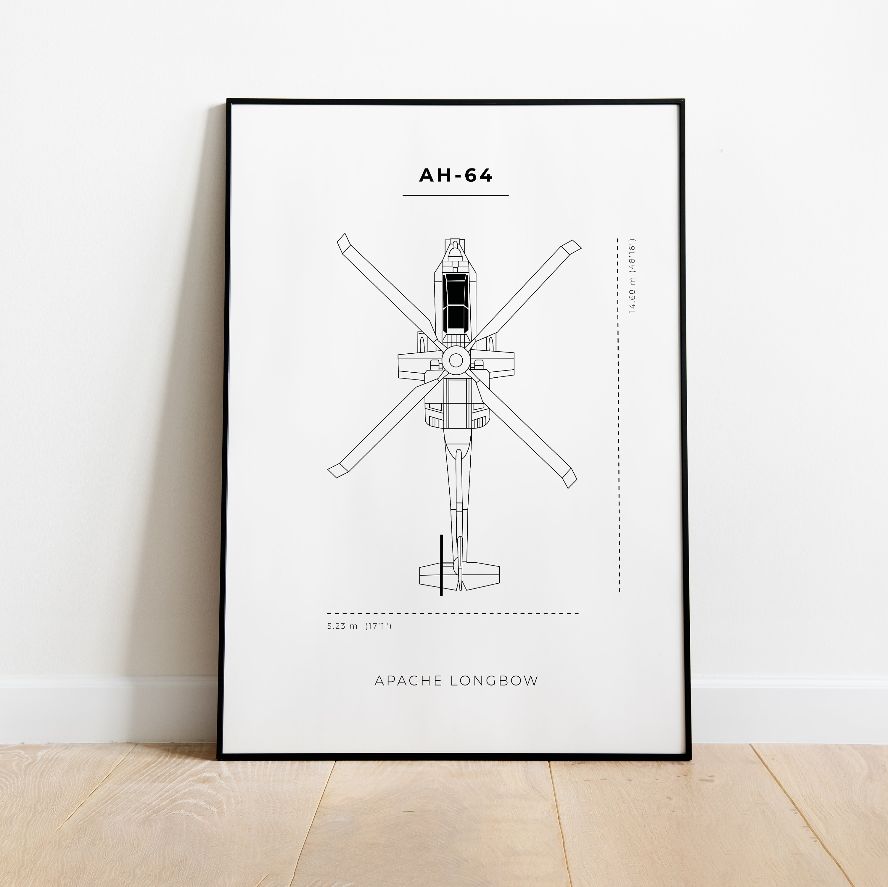 Apache Blueprint Poster Helicopter Wall Art AH-64 Apache DIGITAL ...