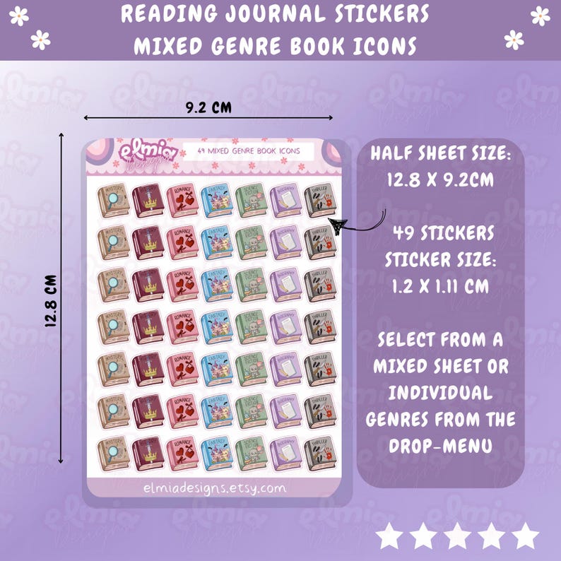 Printed Mixed Genre Mini Book Stickers | Reading Journal Tracker ...