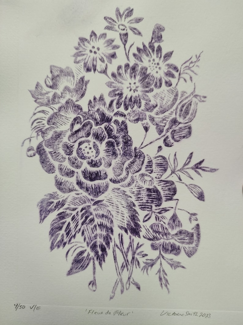 Fleur De Fleur, Dry Point Etching, Handmade Original Etching, Victoria ...