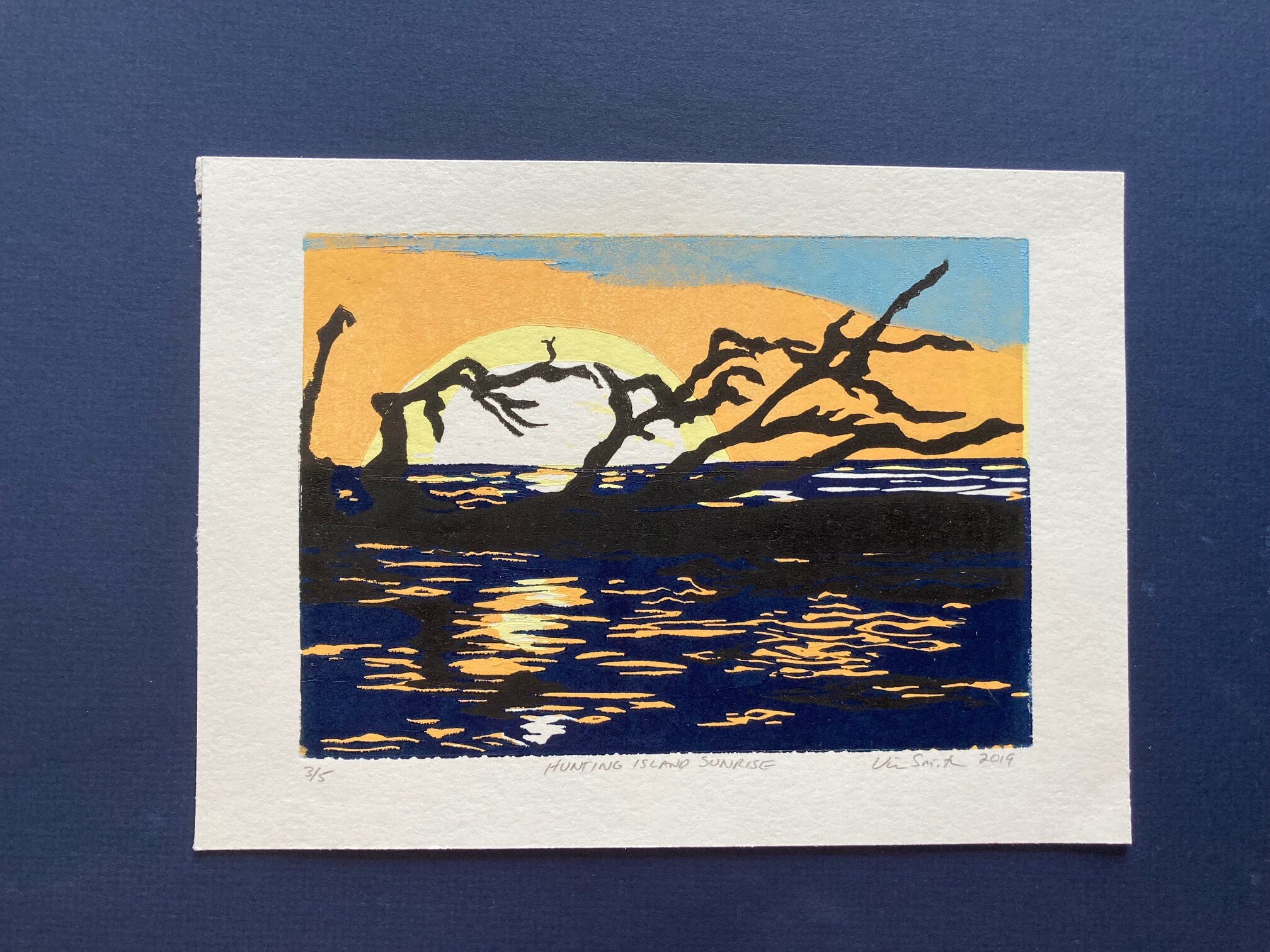 Original Linocut Print, Handmade Color Reduction Print, Ocean Sunrise ...