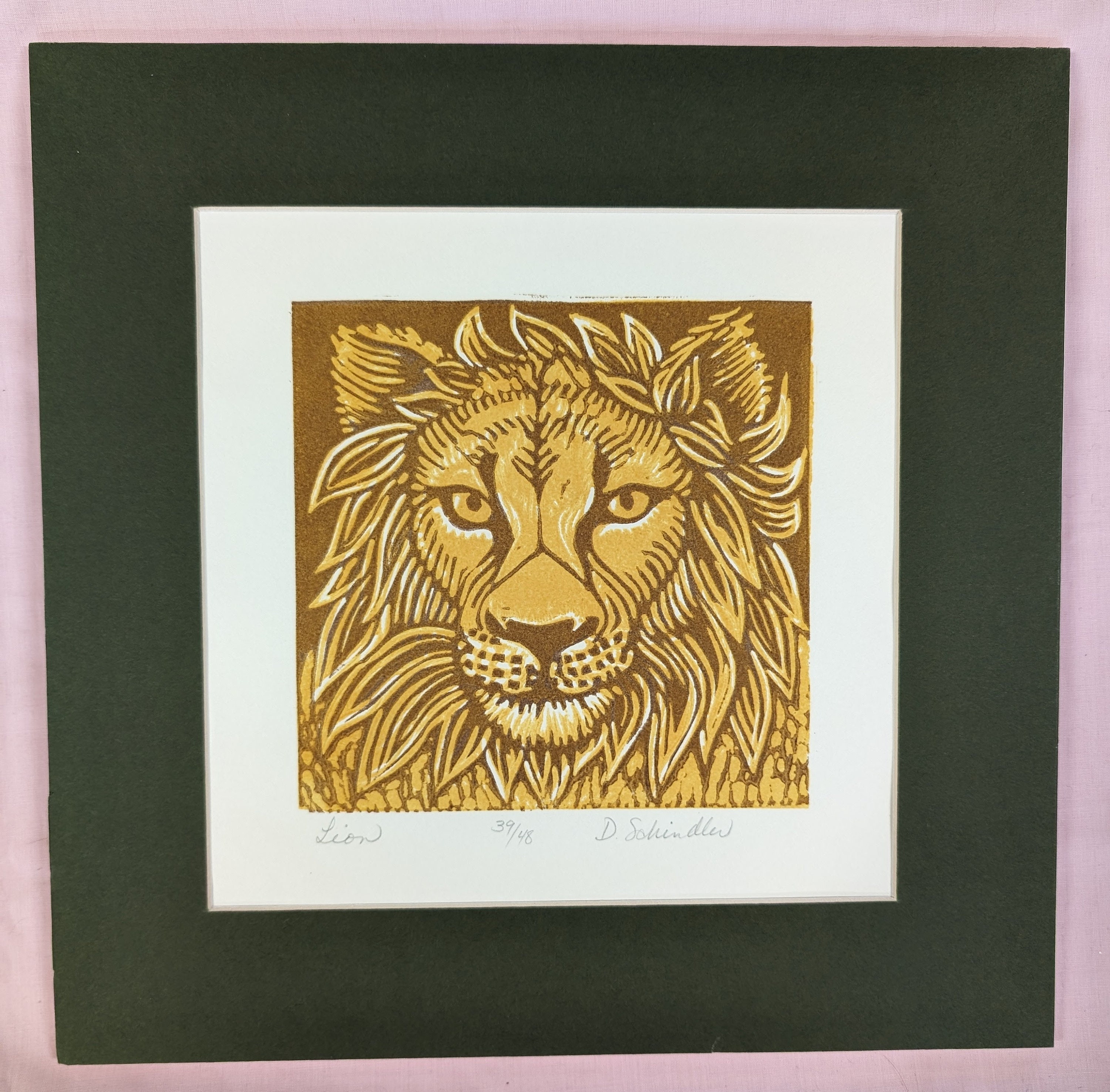 Lion, Deborah Schindler, Original Color Linocut Block Print, 39/48 ...