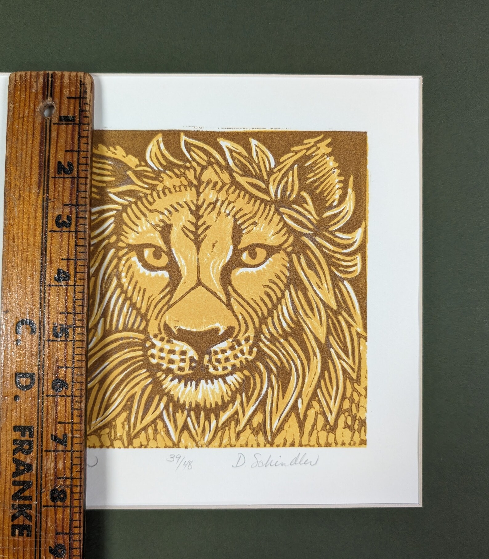 Lion, Deborah Schindler, Original Color Linocut Block Print, 39/48 ...