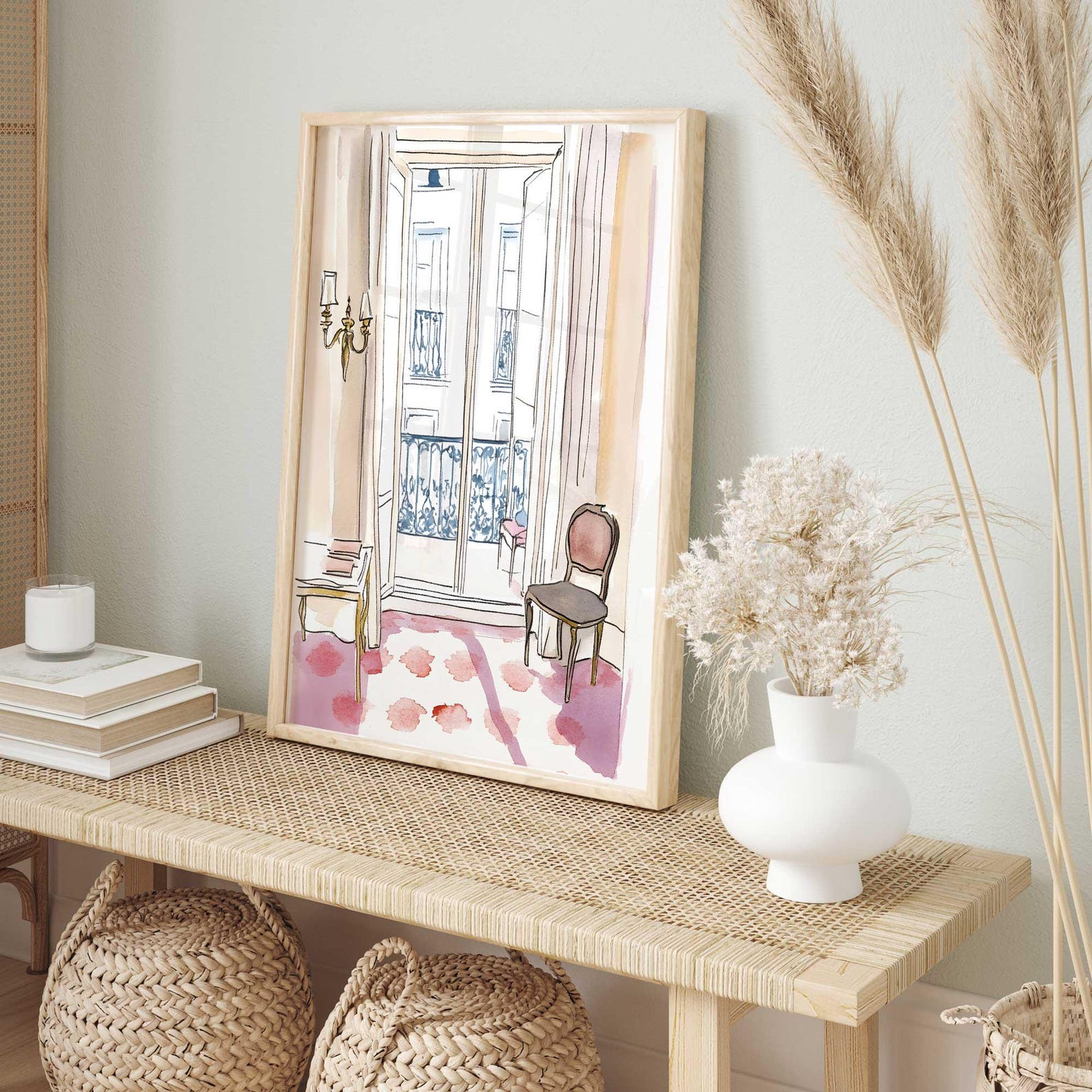 Madrid Window Watercolor Print – Vintage Chair & Balcony View Art, Cozy ...