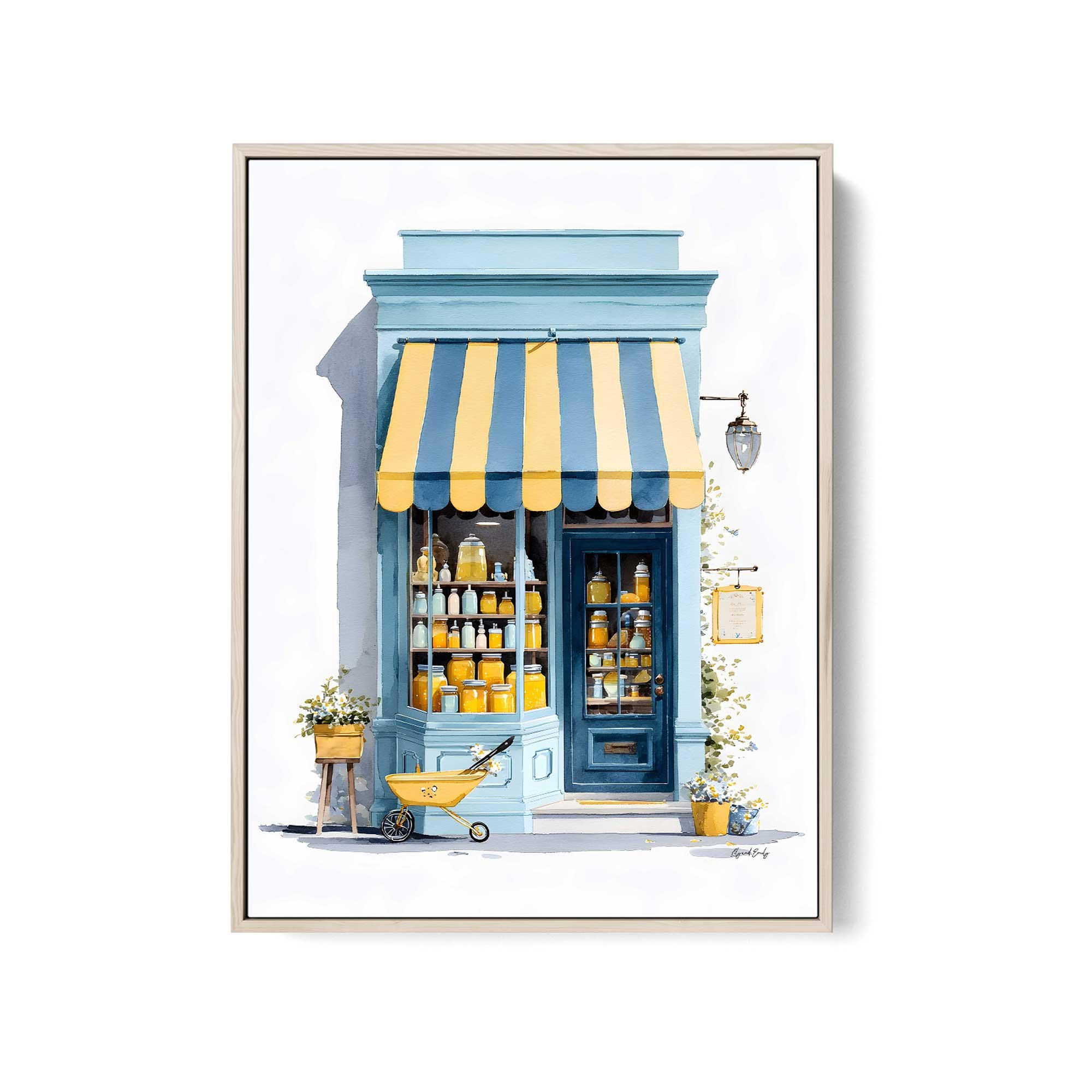 Blue Shopfront Wall Art Print, French Storefront Illustration. - Etsy