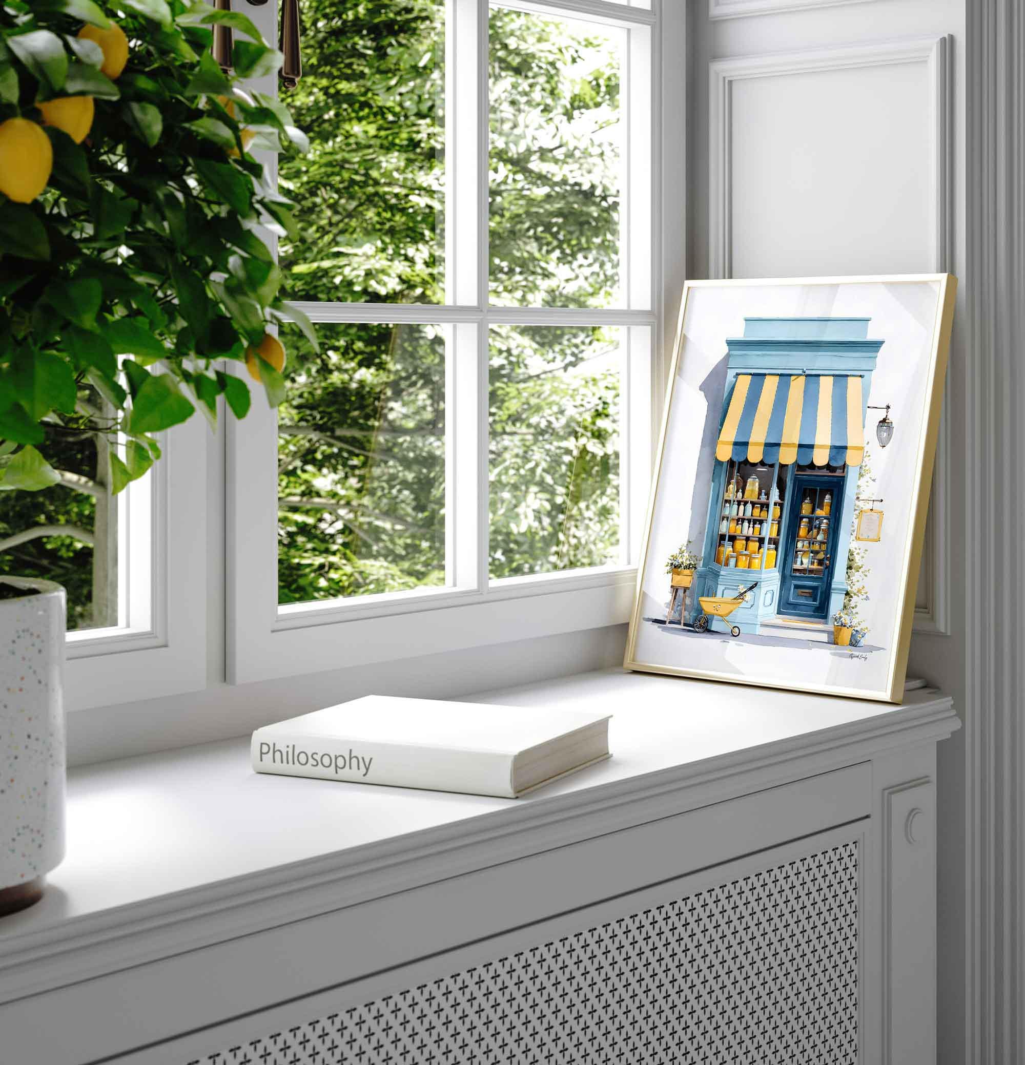 Blue Shopfront Wall Art Print, French Storefront Illustration. - Etsy