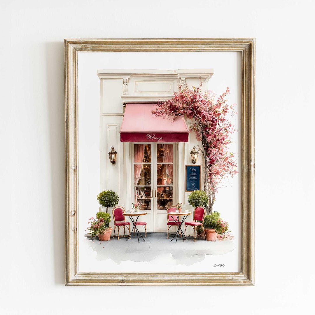 Pink Paris Cafe Wall Art, Romantic French Bistro Print, Elegant Coffee ...