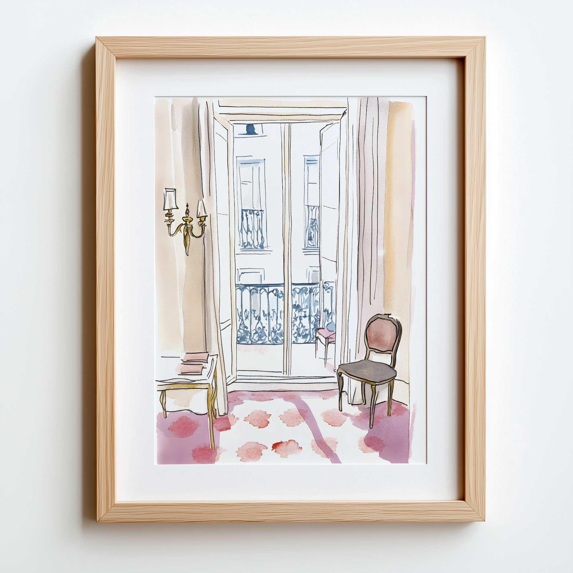 Madrid Window Watercolor Print – Vintage Chair & Balcony View Art, Cozy ...