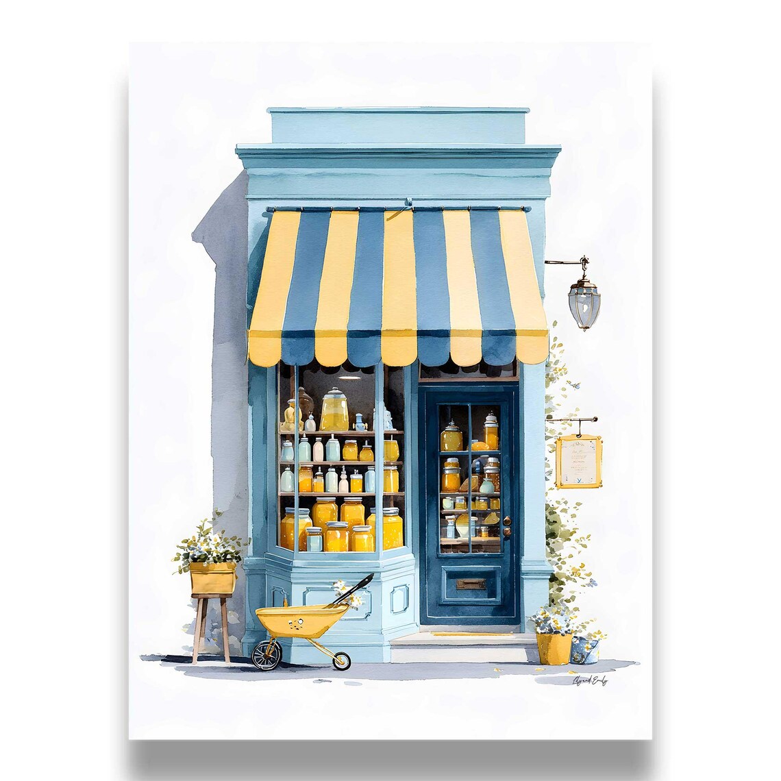 Blue Shopfront Wall Art Print, French Storefront Illustration. - Etsy