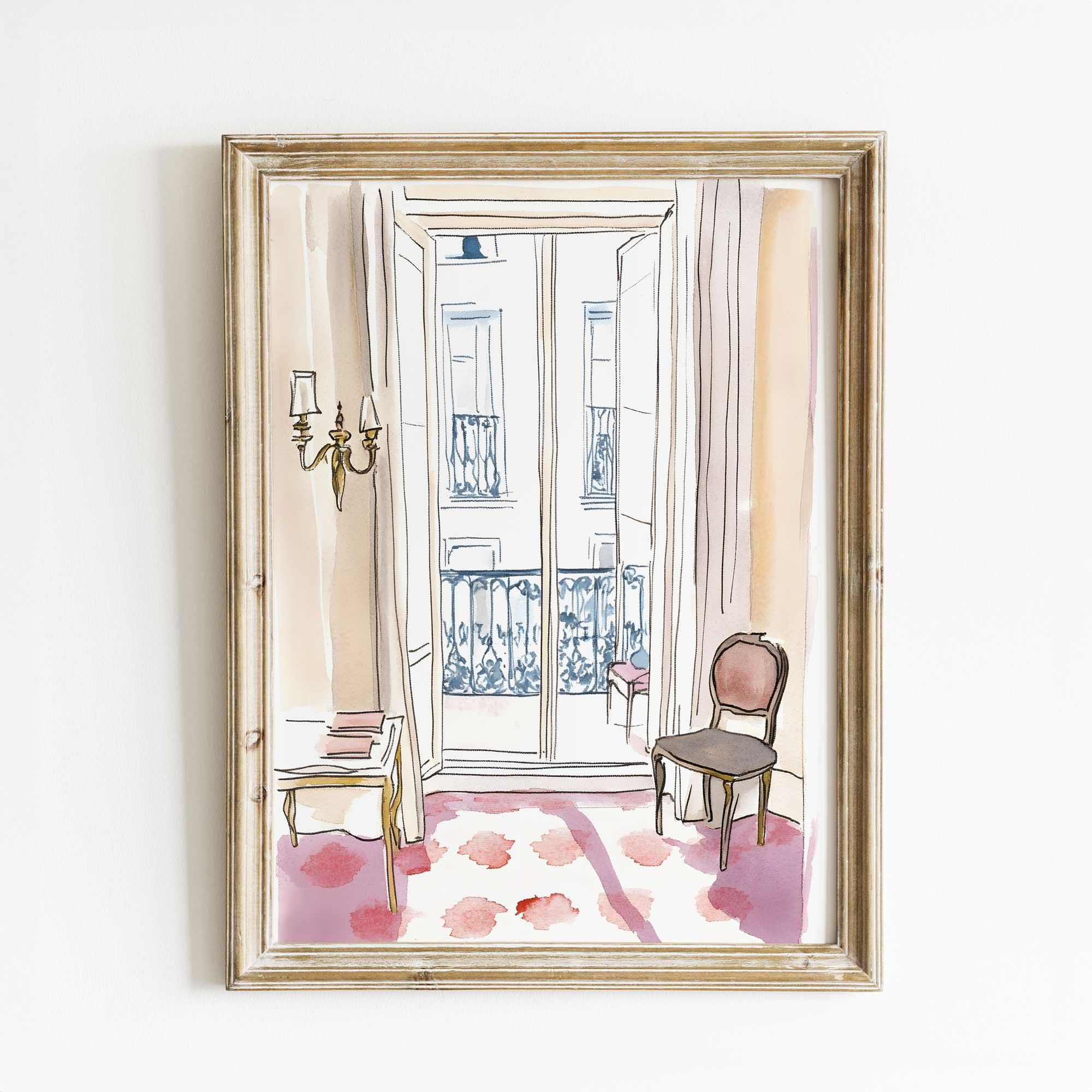 Madrid Window Watercolor Print – Vintage Chair & Balcony View Art, Cozy ...