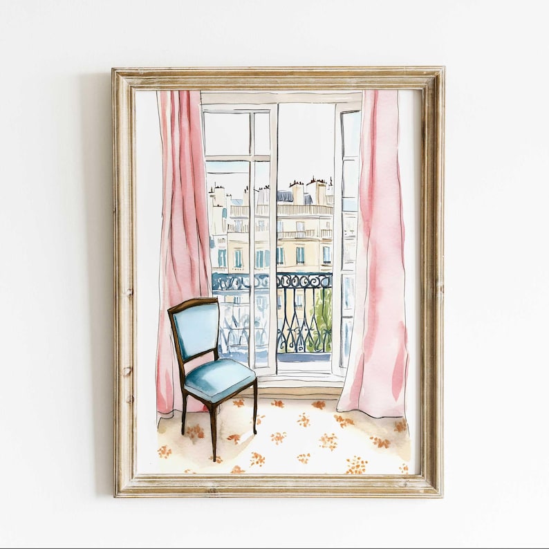 Paris Window View Watercolor Art Print – Elegant French Balcony ...