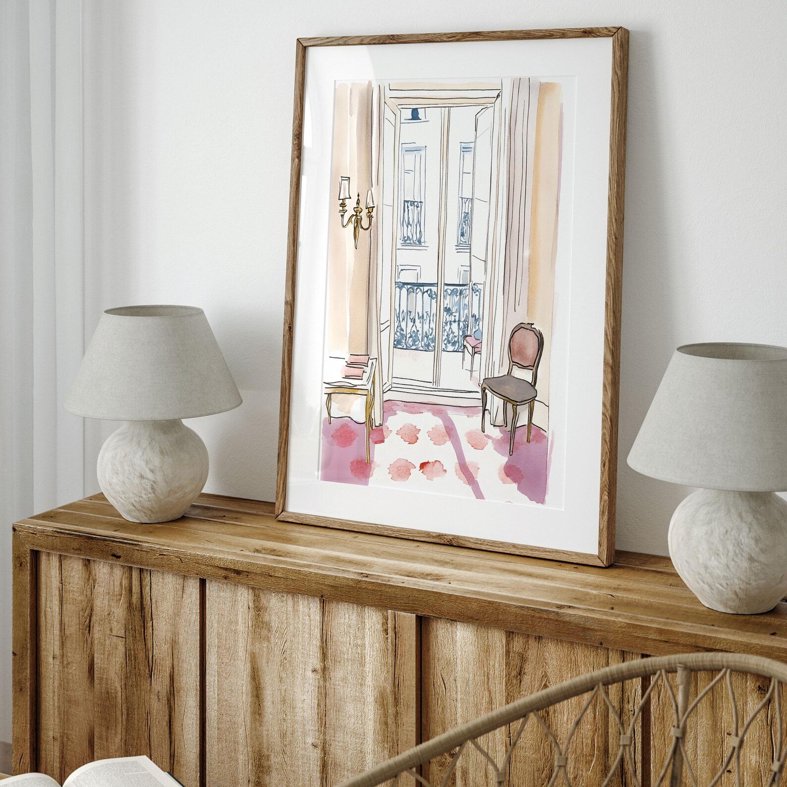 Madrid Window Watercolor Print – Vintage Chair & Balcony View Art, Cozy ...