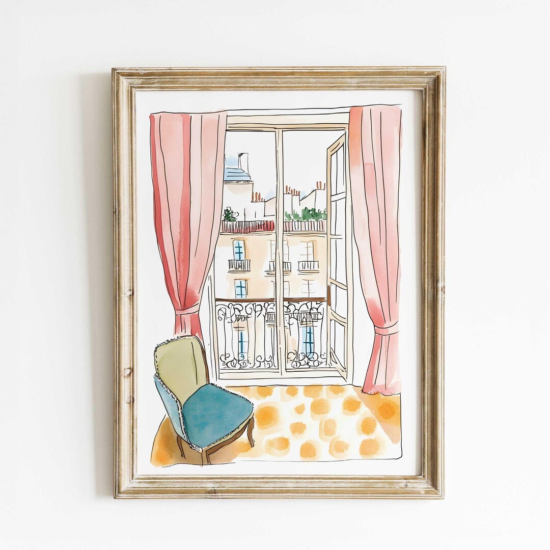 Parisian Window View Watercolor Print – Unique Handmade Decor, French ...