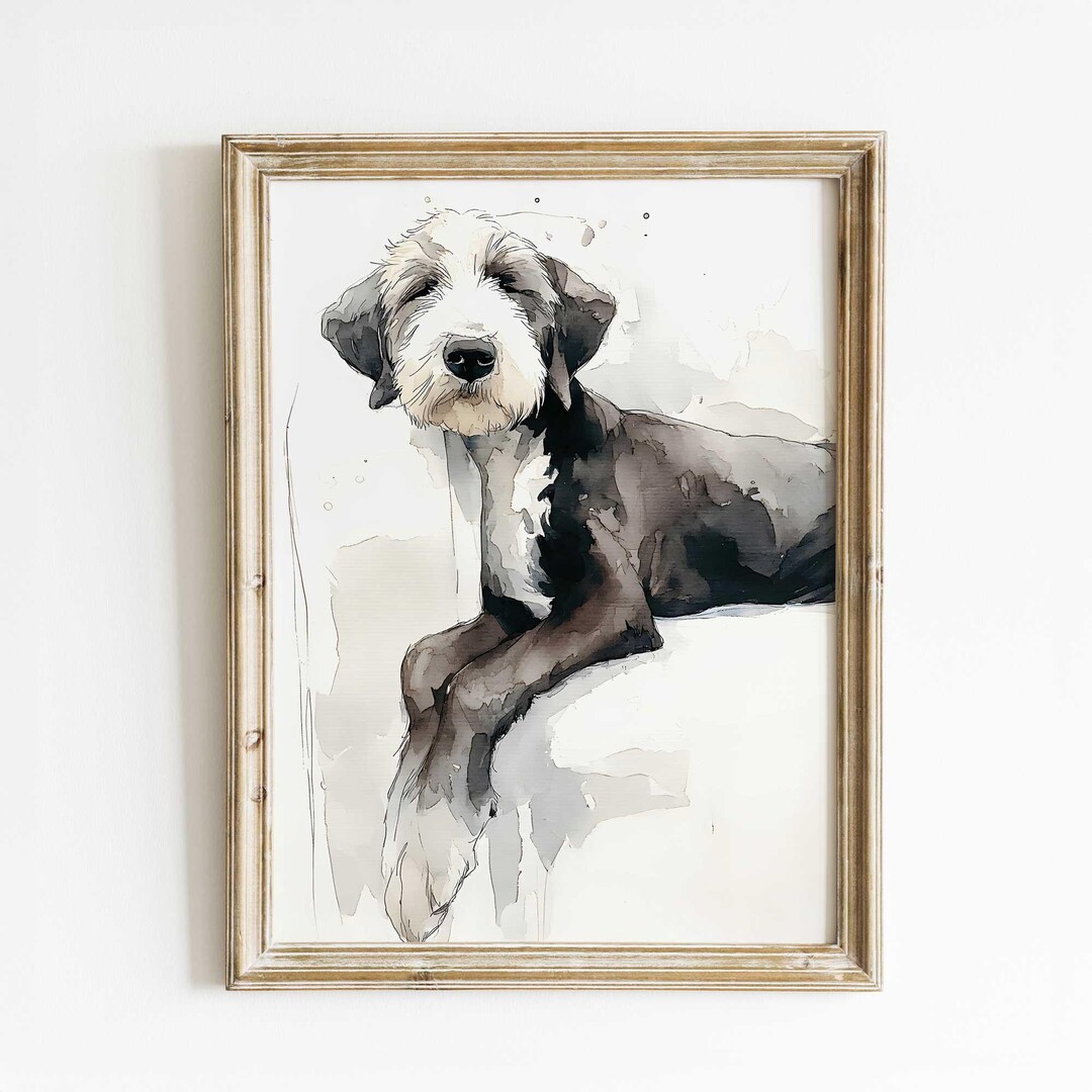 Sheepadoodle Watercolor Dog Portrait Print, Fluffy Dog Wall Art ...