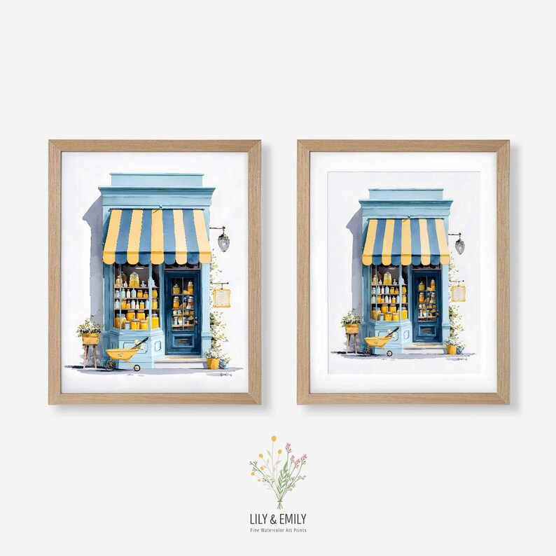 Blue Shopfront Wall Art Print, French Storefront Illustration. - Etsy