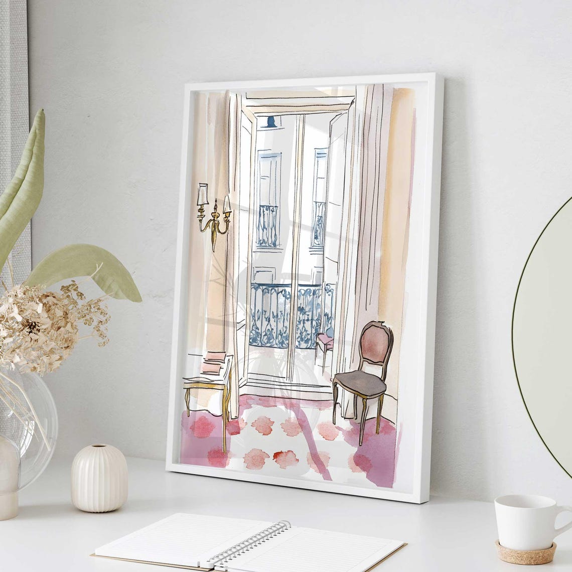 Madrid Window Watercolor Print – Vintage Chair & Balcony View Art, Cozy ...
