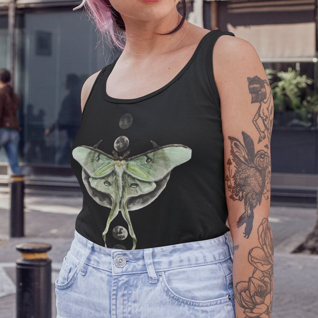 Lunar Moth Tank Top, Green Moth Tank, Moon Tank, Full Moon Shirt, Moth ...
