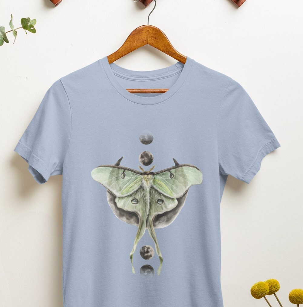 Lunar Moth Shirt, Green Moth Shirt, Moon Tee, Full Moon T-shirt, Moth ...