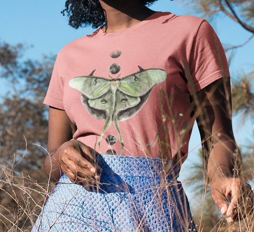 Lunar Moth Shirt, Green Moth Shirt, Moon Tee, Full Moon T-shirt, Moth ...