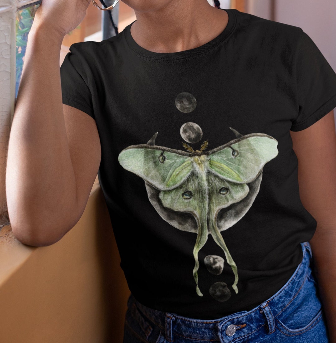 Lunar Moth Shirt, Green Moth Shirt, Moon Tee, Full Moon T-shirt, Moth ...
