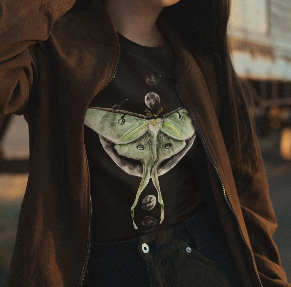 Lunar Moth Shirt, Green Moth Shirt, Moon Tee, Full Moon T-shirt, Moth ...
