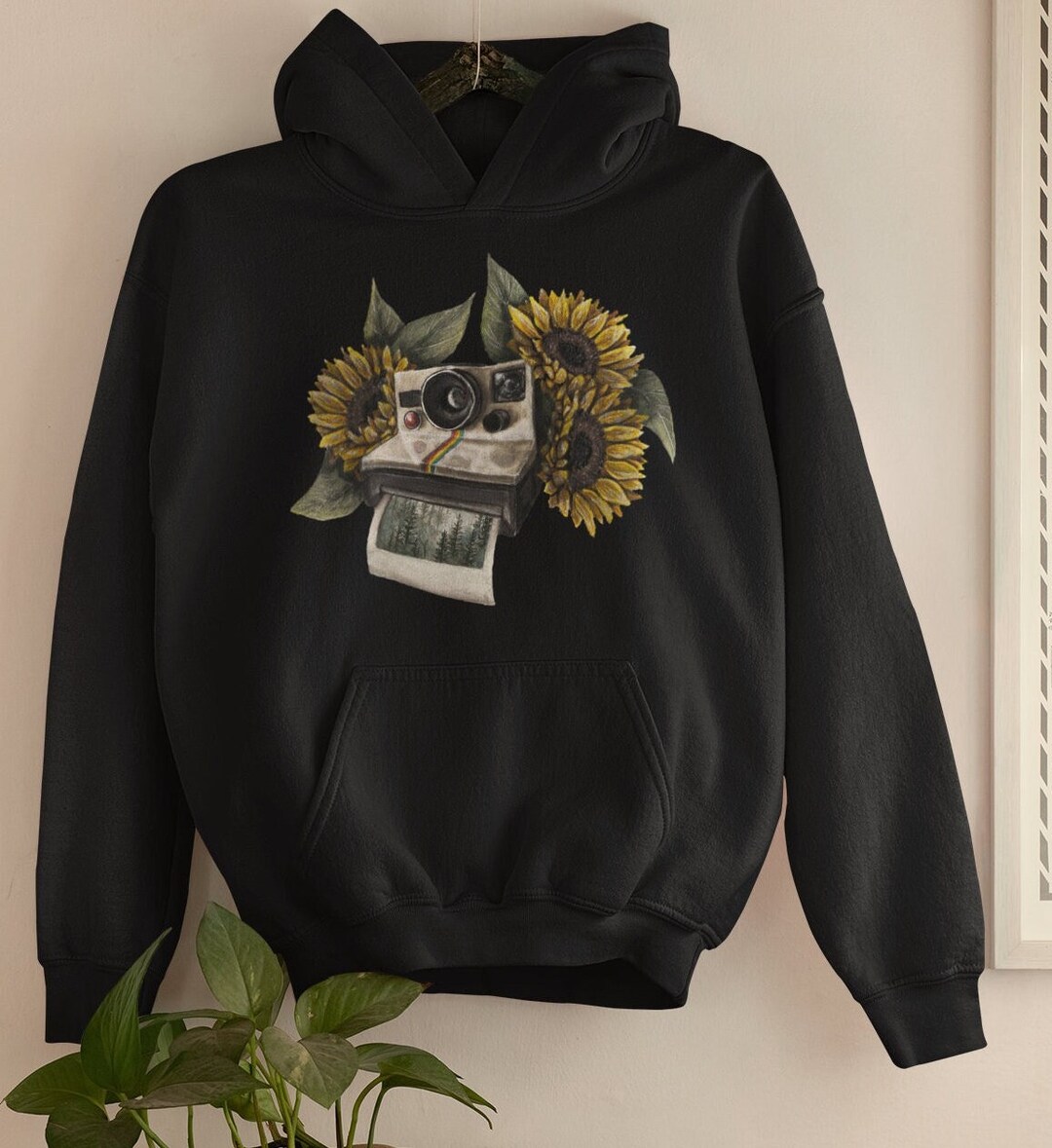 Watercolor Sunflower Camera Hoodie, Retro Polaroid Sweater - Etsy