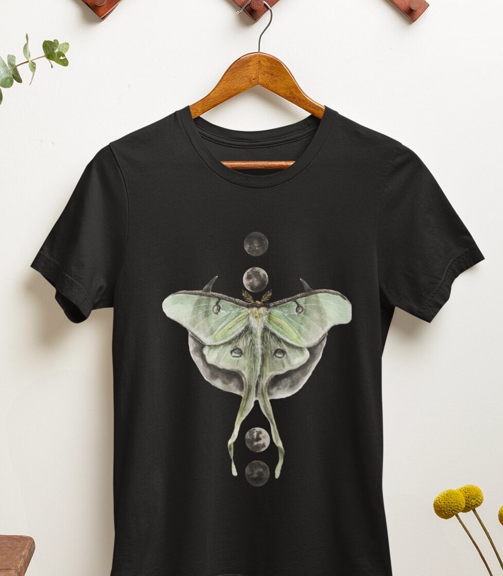 Lunar Moth Shirt, Green Moth Shirt, Moon Tee, Full Moon T-shirt, Moth ...